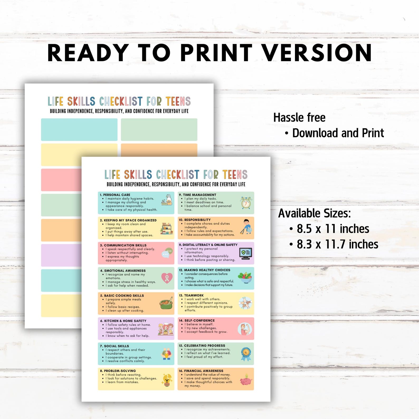 Editable Life Skills Checklist Chart for Teens, Teen Responsibility ...