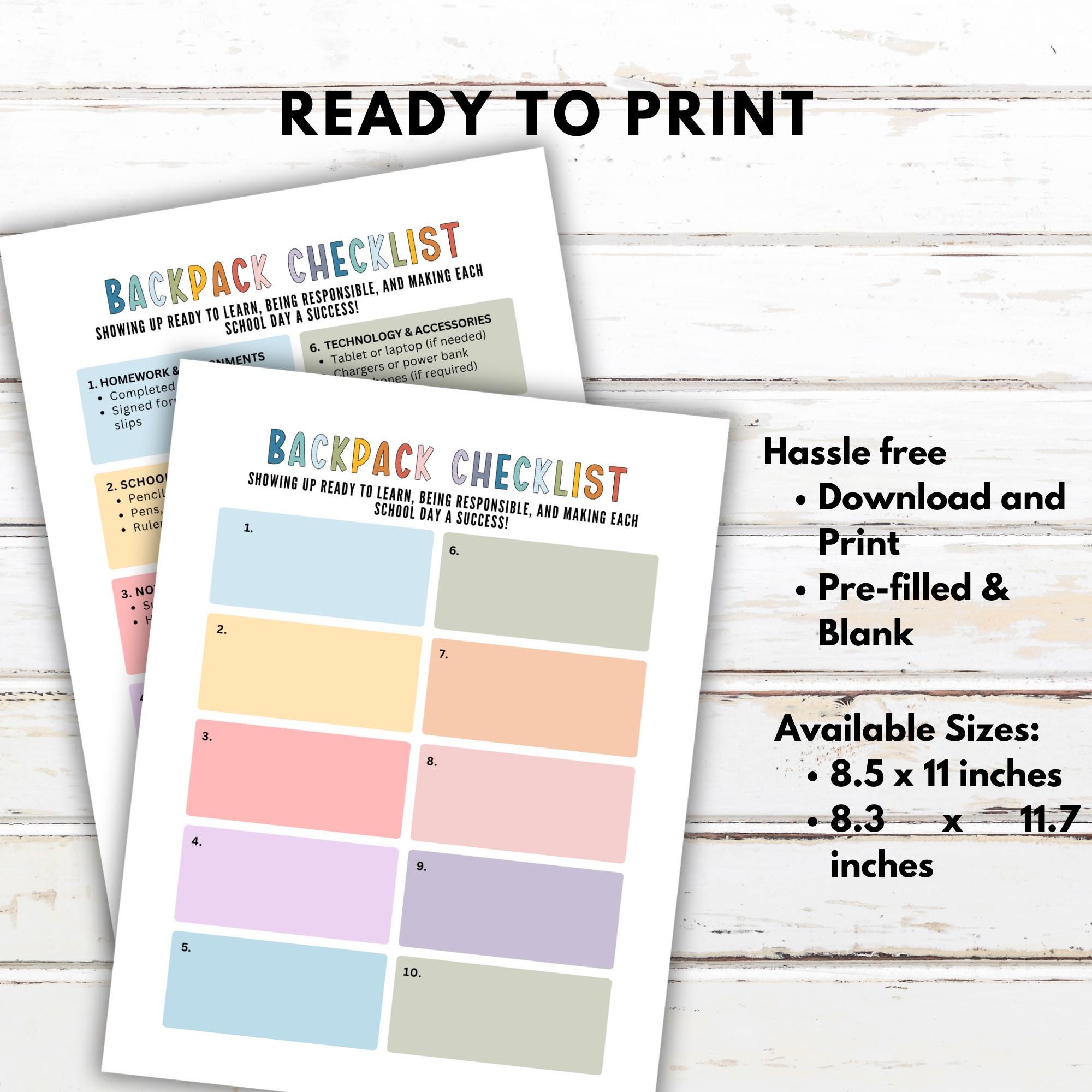 Editable Kids Backpack Checklist, Printable School Bag Packing List ...