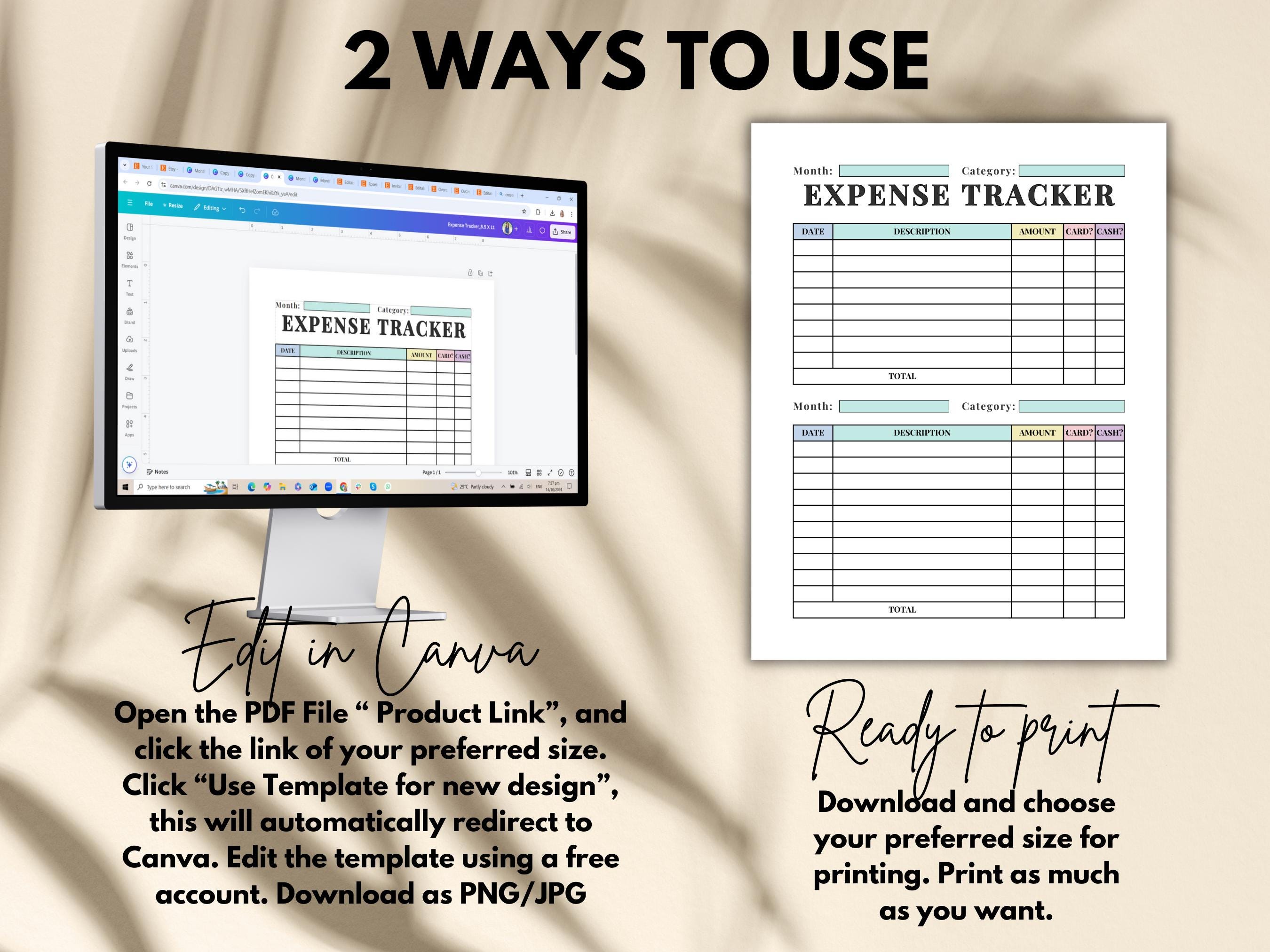 Editable Monthly Expense Tracker, Printable Expense Checklist, Expense ...