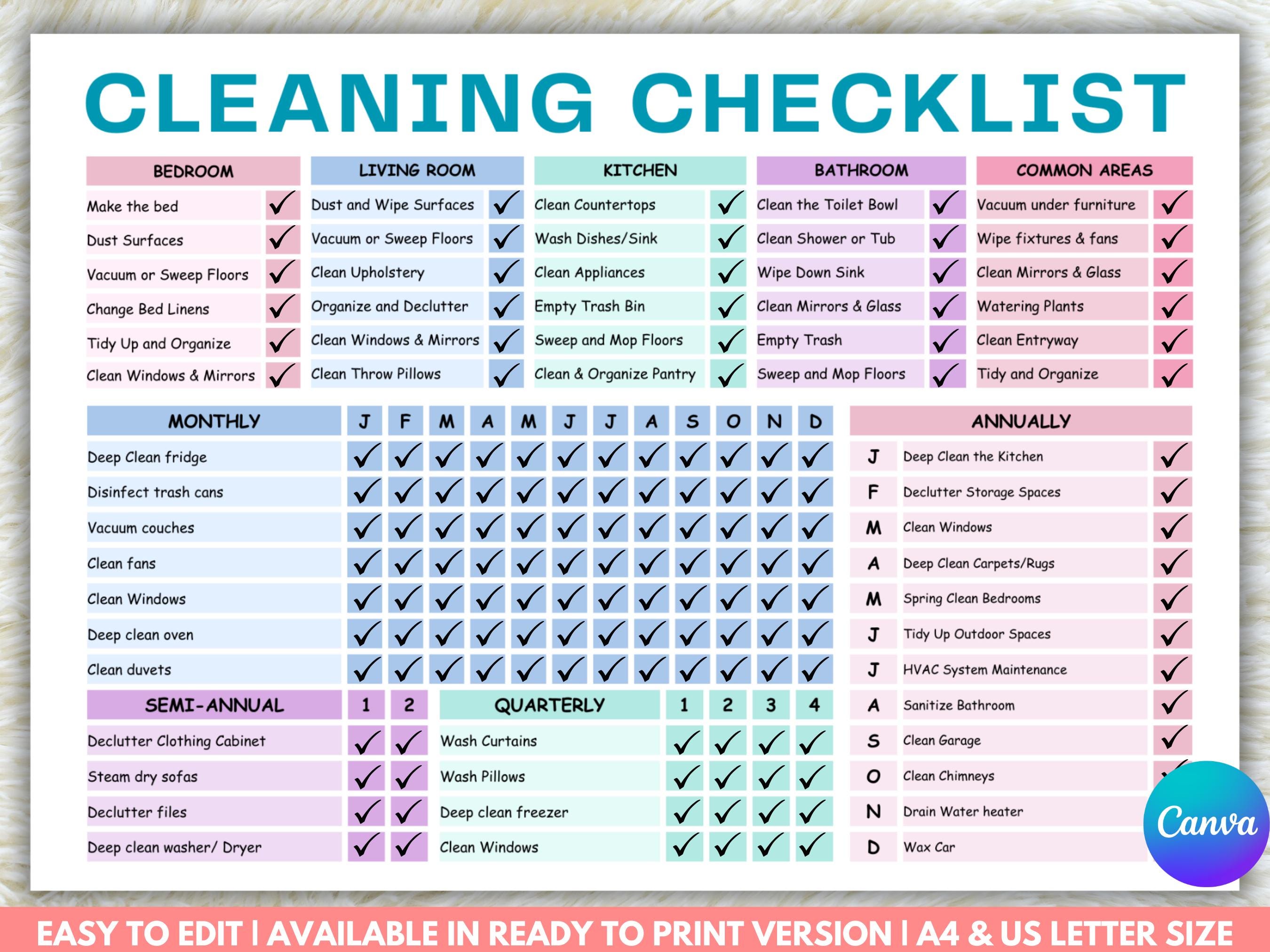 Editable Cleaning Schedule, Cleaning Planner for ADHD, Cleaning ...