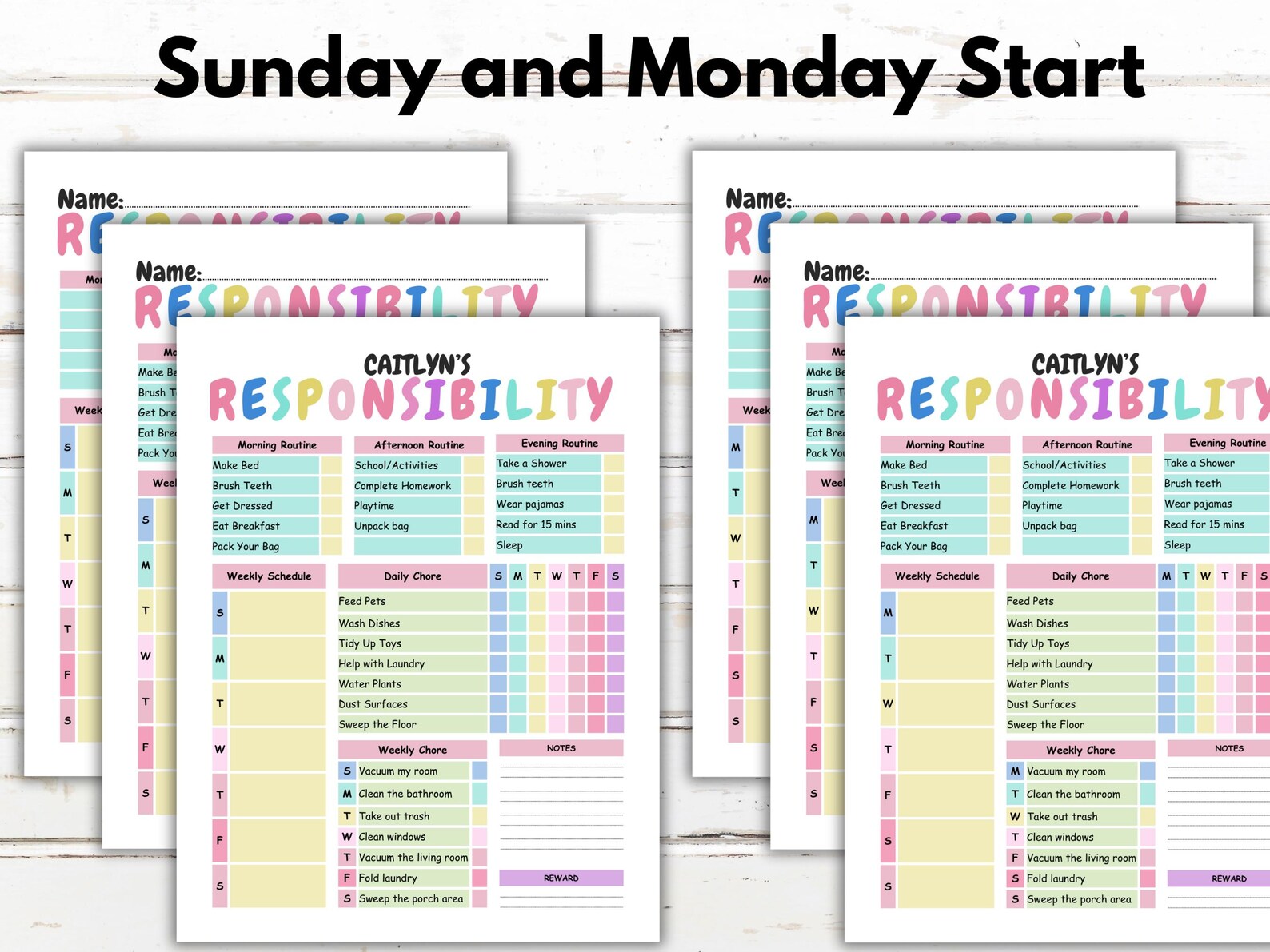 Editable Kids Responsibility Chart Kids Daily Weekly Chore Chart, Kids ...