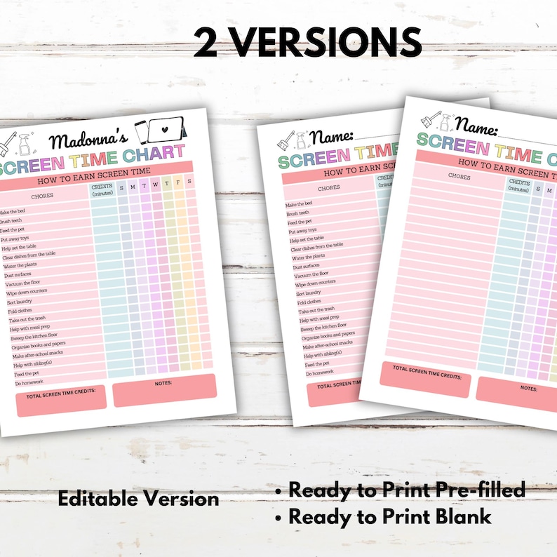 Editable Kids Screen Time Chore Chart: Canva Template (digital Download ...