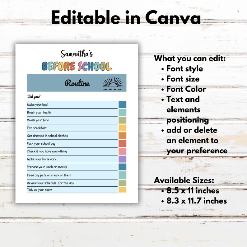Editable School Day Routine Chart, Before School After School Routine ...