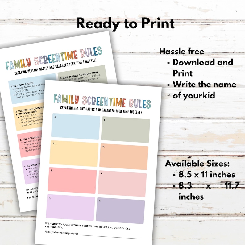 Editable Family Screen Time Rules, Tech and Device Rules for Kids ...