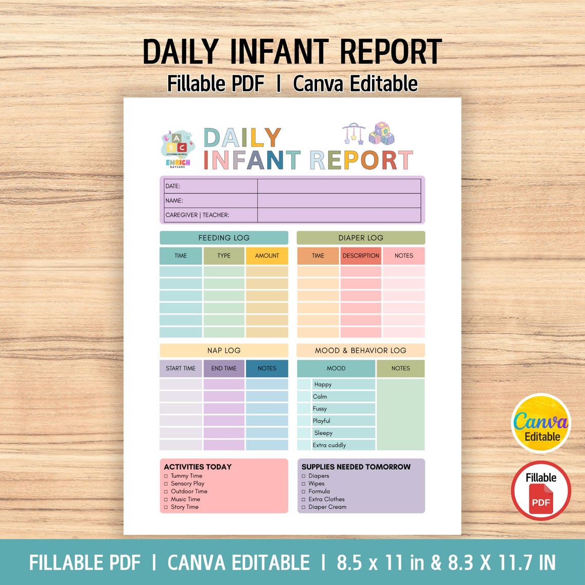 Editable Daily Infant Report, Daycare Daily Report, Dacycare Forms ...