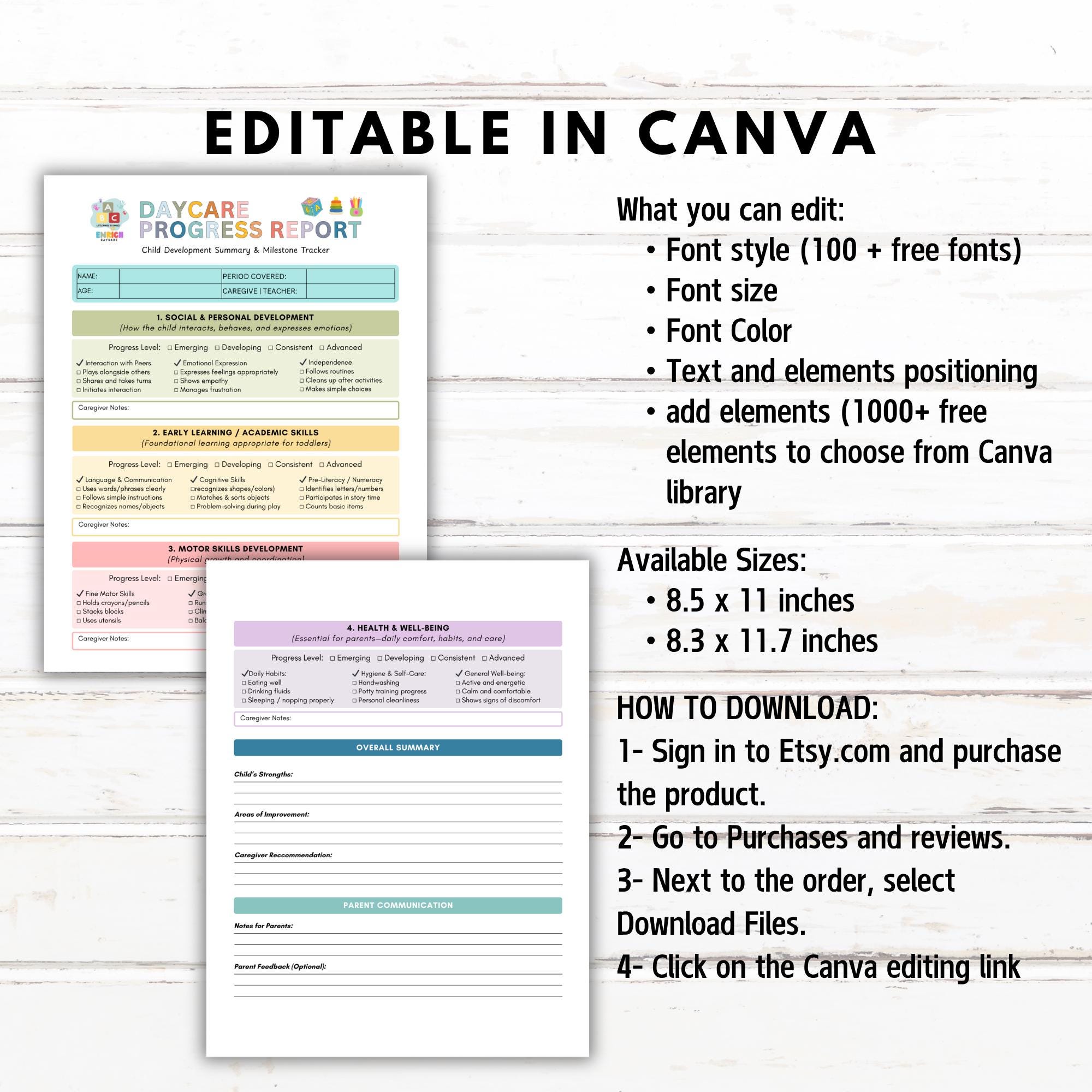 Editable Progress Report for Daycare, Preschool Assessment, Daycare ...