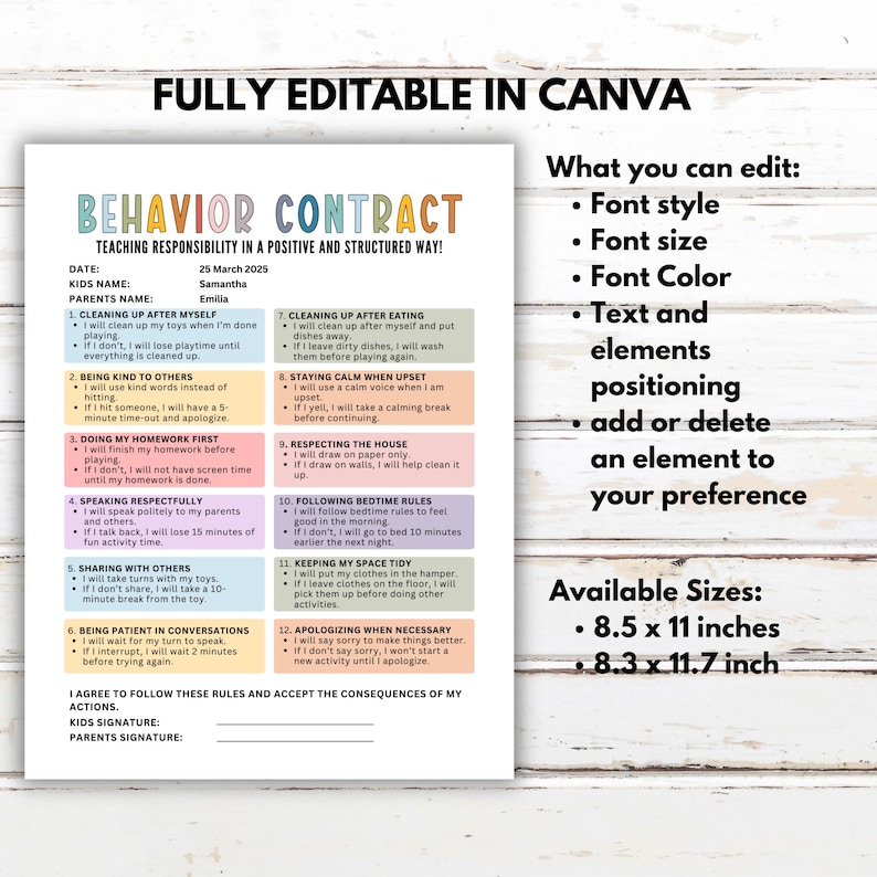 Behavior Contract for Kids, Kids Behavior Agreement, Kids Consequence ...