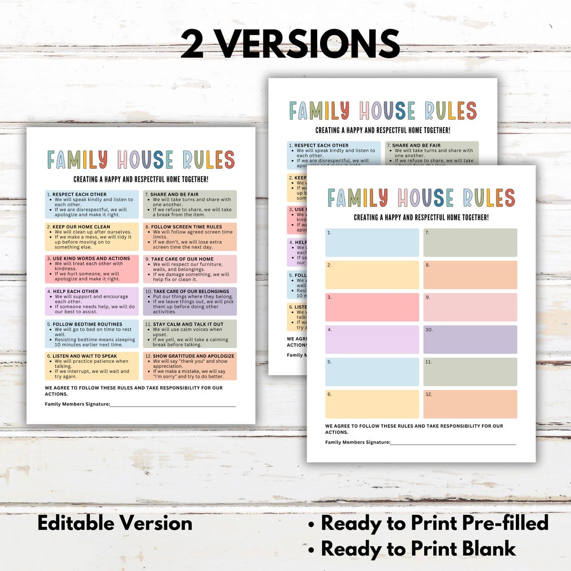Editable Family House Rules Chart, Family Household Rules Chart, Family ...