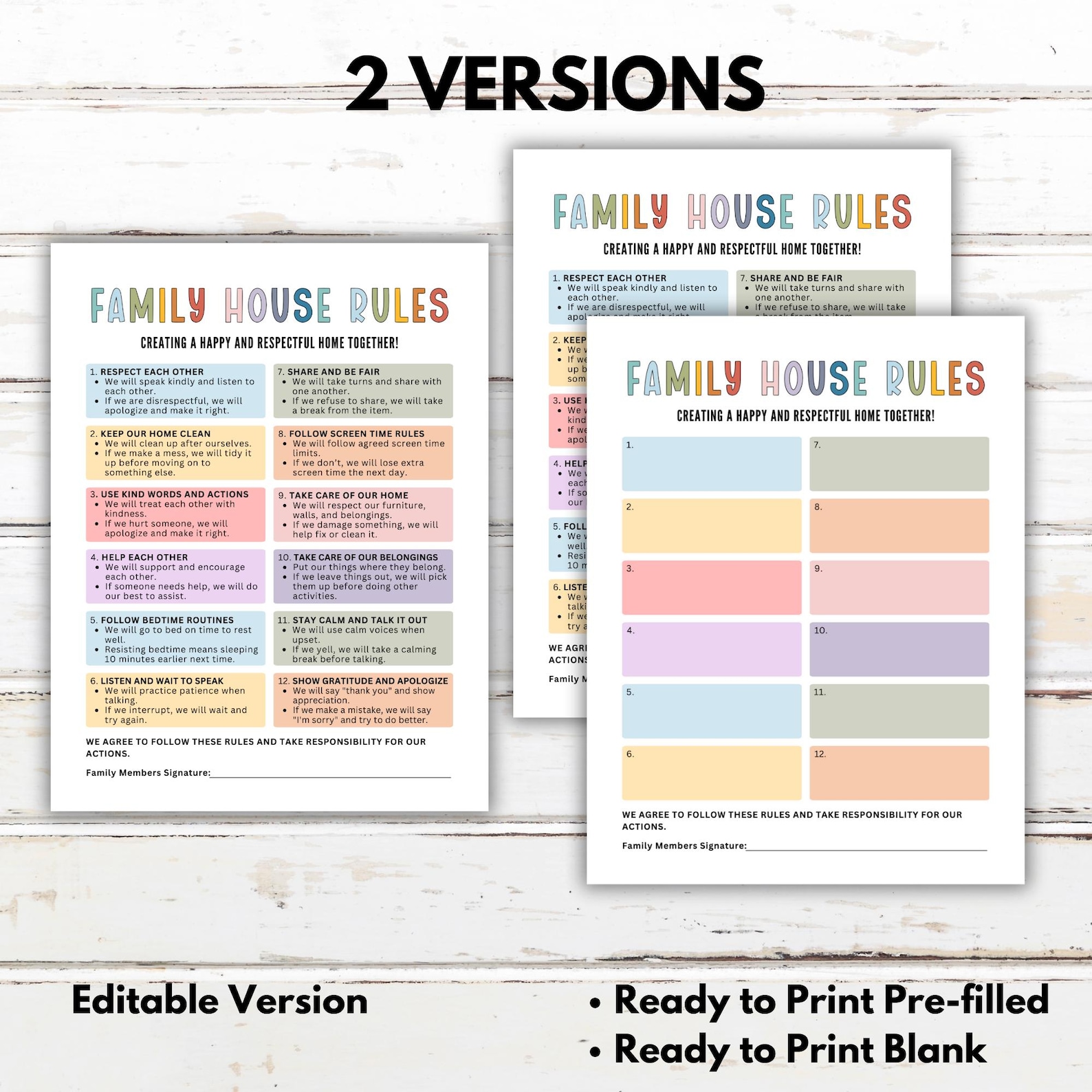 Editable Family House Rules Chart, Family Household Rules Chart, Family ...