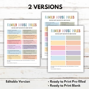 Editable Family House Rules Chart, Family Household Rules Chart, Family ...