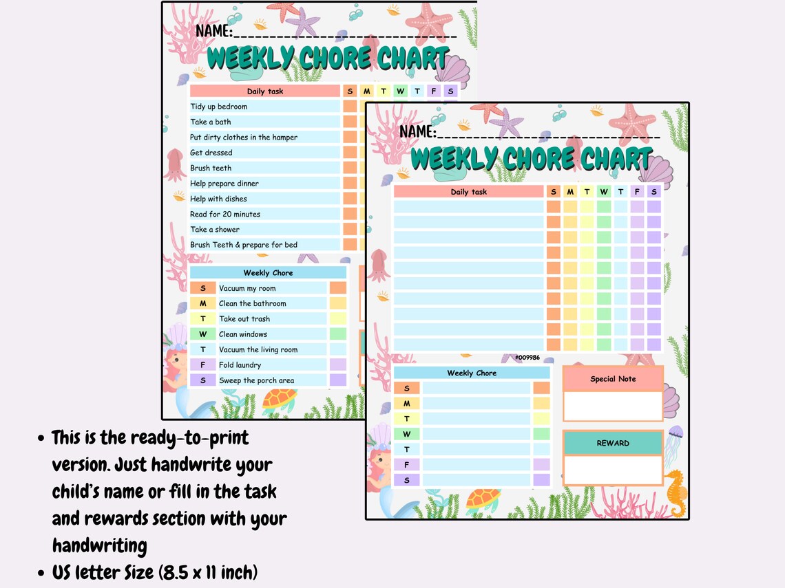 Kids Task Chart Task Chart Chore Chart Printable Editable Chore Chart ...