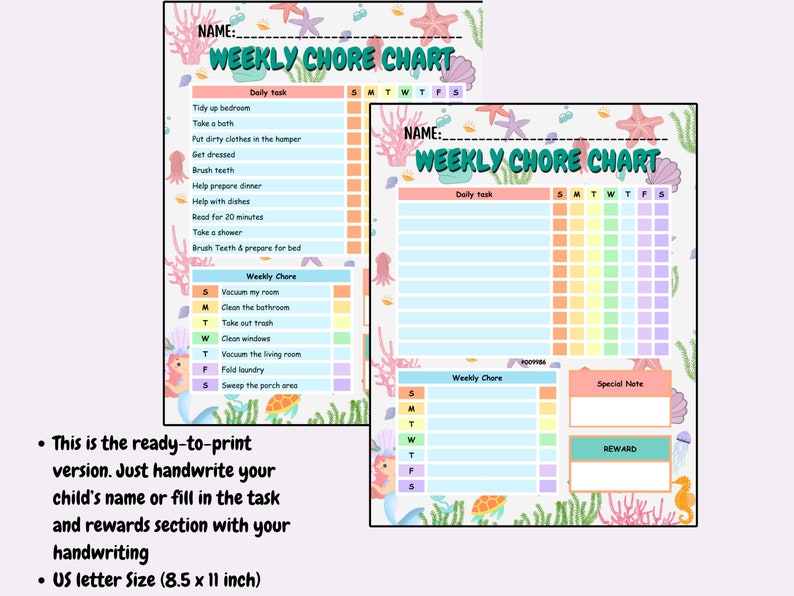 Kids Task Chart Task Chart Chore Chart Printable Editable Chore Chart ...
