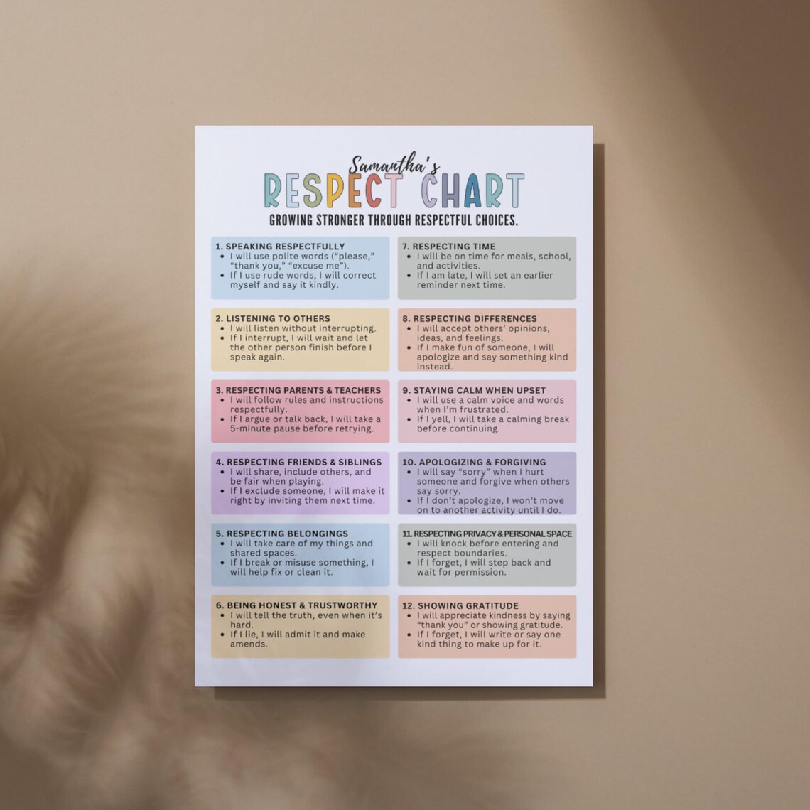Editable Respect Chart for Kids, Positive Behavior Consequence Chart ...