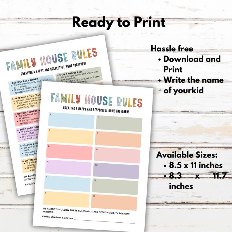 Editable Family House Rules Chart, Family Household Rules Chart, Family ...
