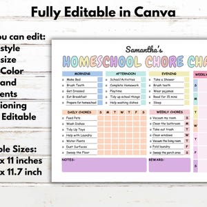 Editable Kids Homeschool Chore Chart, Daily Planner, Canva Template - Etsy