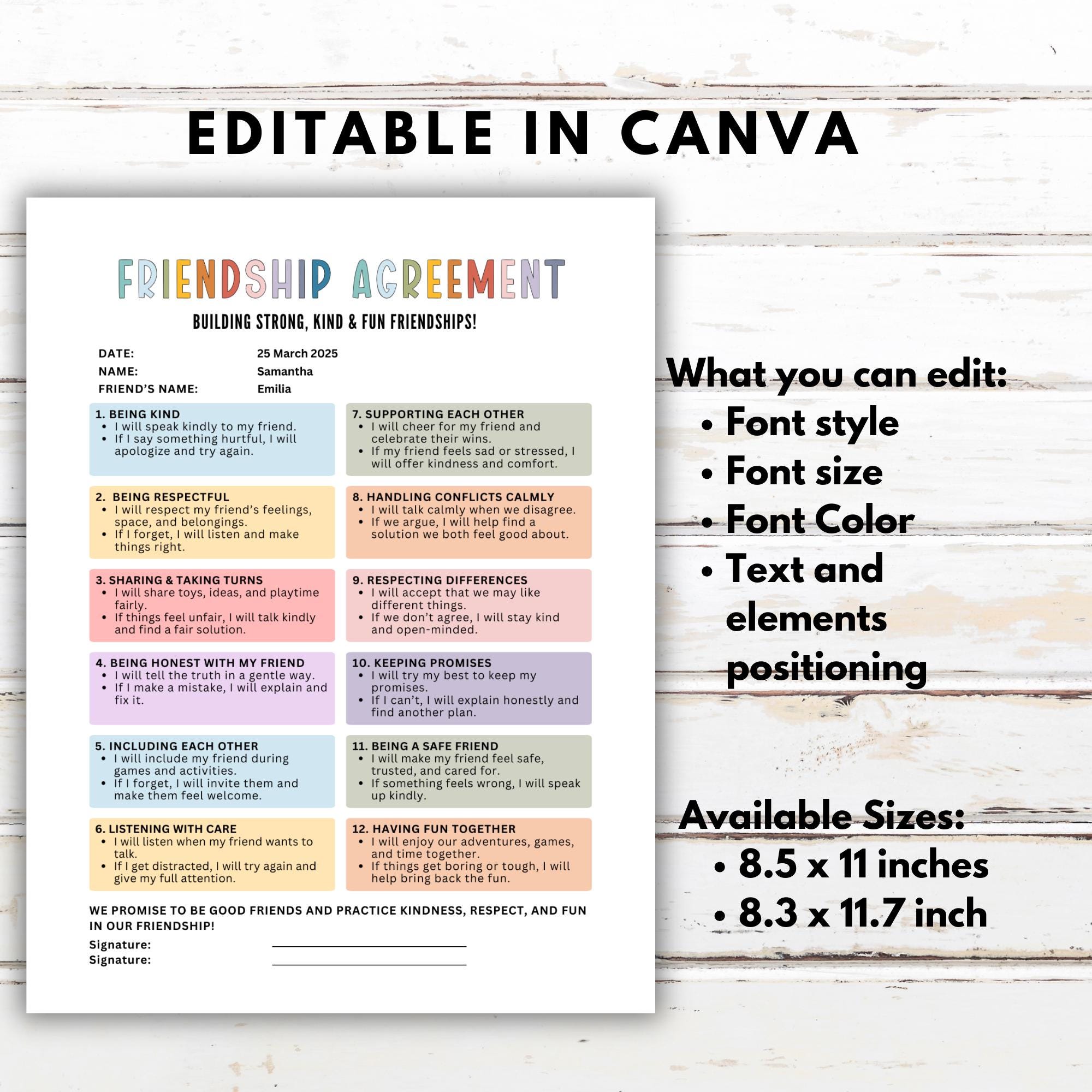 Editable Kids Friendship Promise, Friendship Agreement, Kids BFF ...
