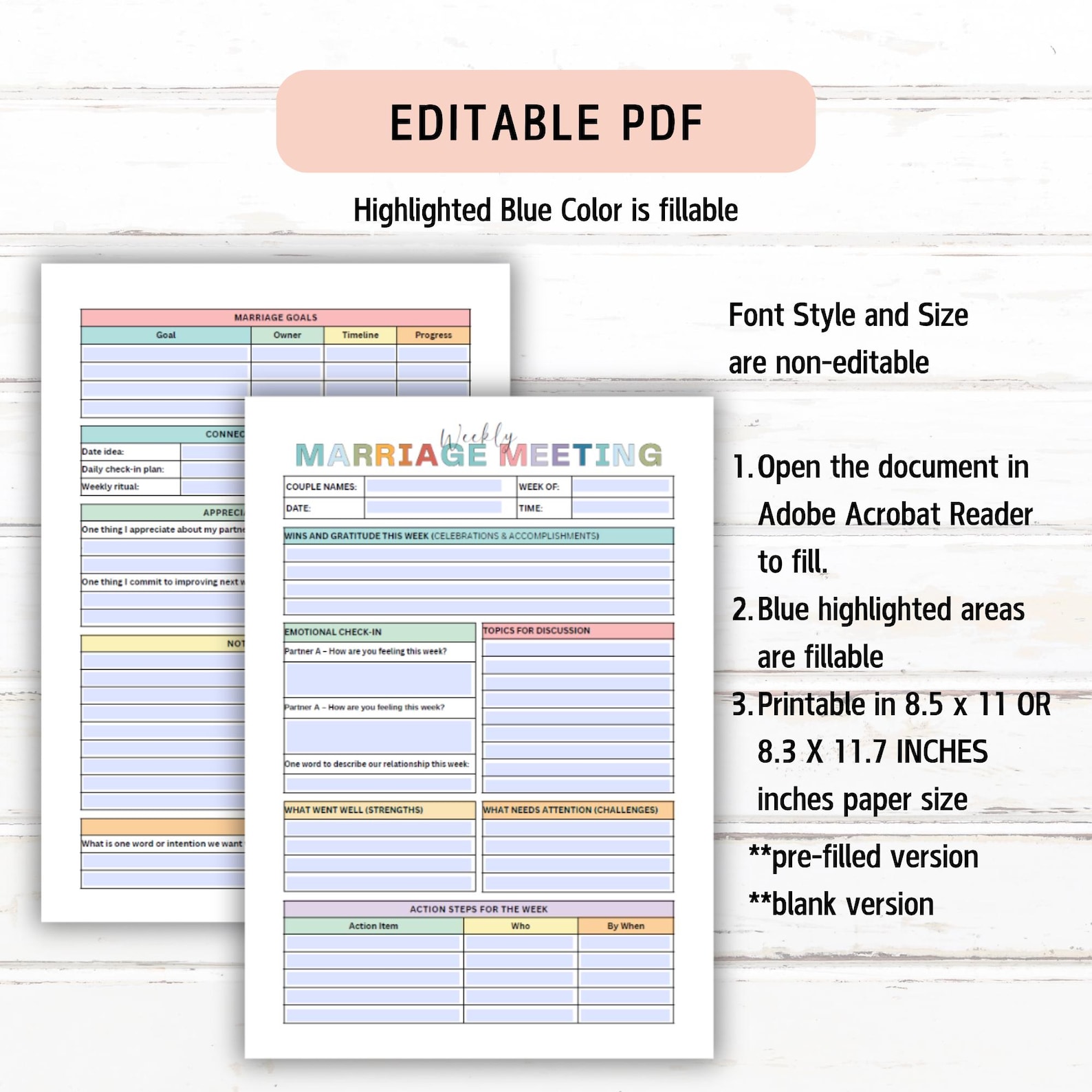 Editable Weekly Marriage Meeting Template, Couple Check-in Meeting ...
