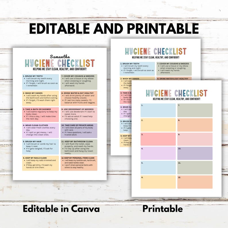 Kids Hygiene Checklist, Hygiene Chart for Kids, Kids Personal Care ...