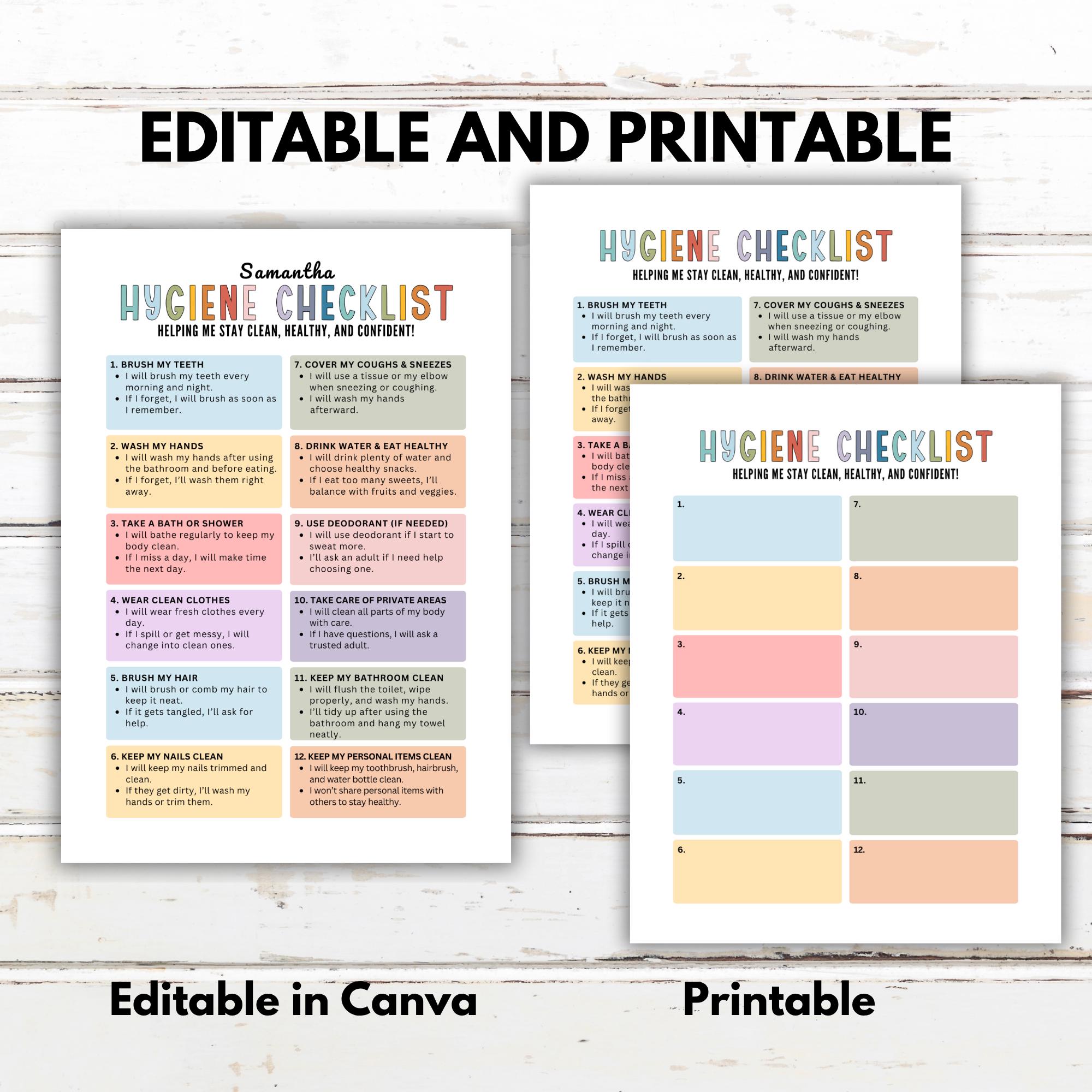 Kids Hygiene Checklist, Hygiene Chart for Kids, Kids Personal Care ...