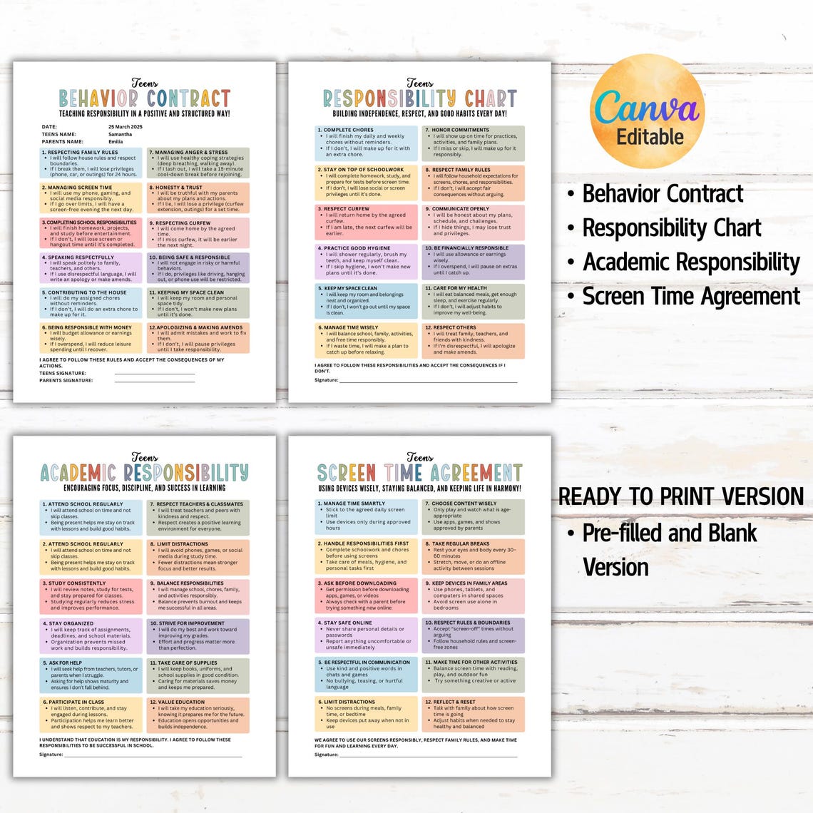 Teens Chart, Teens' Responsibility, Teen Behavior Consequence ...