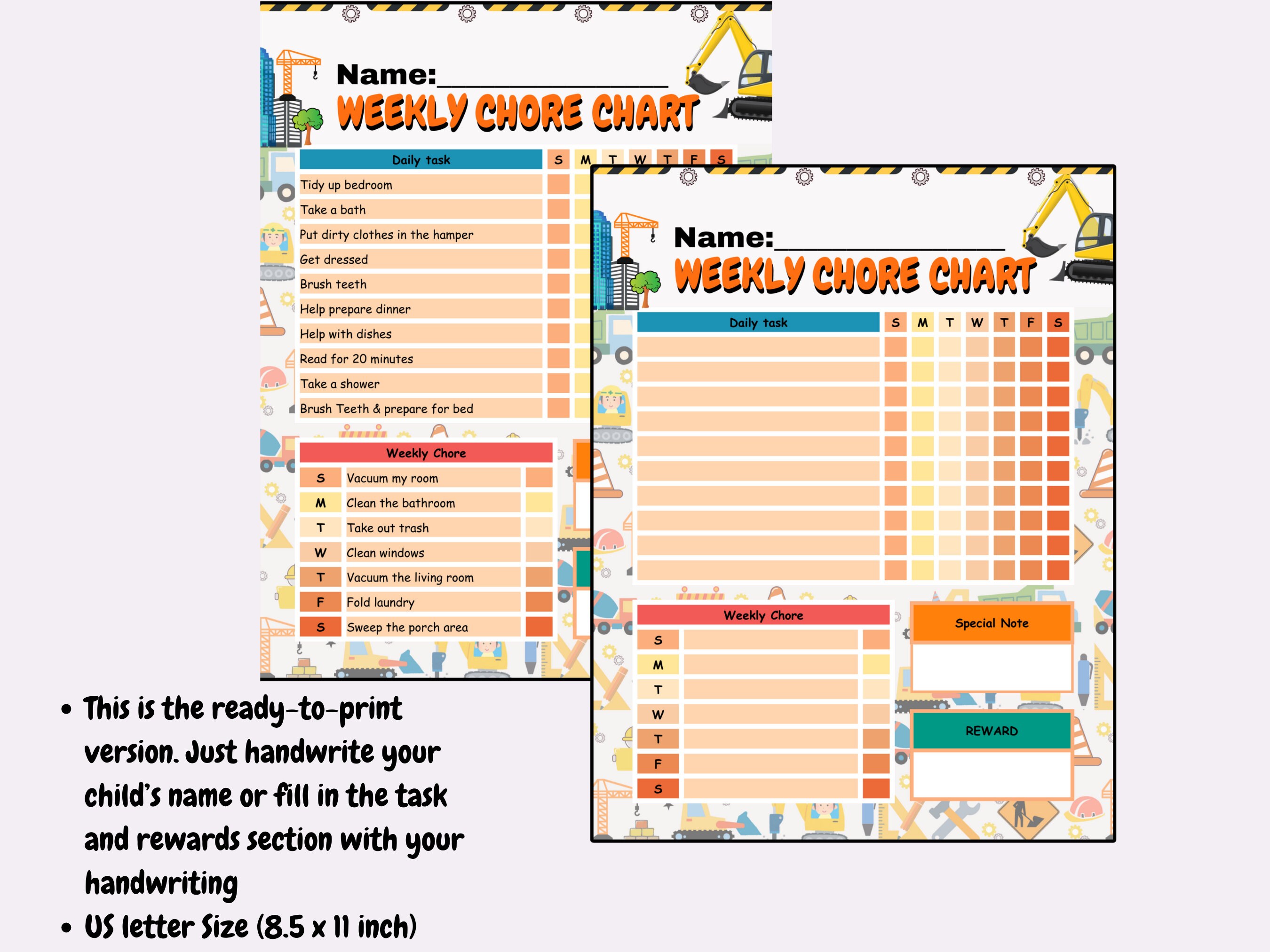 Kids Task Chart Printable Kids Chore Chart Editable Chore Chart for ...
