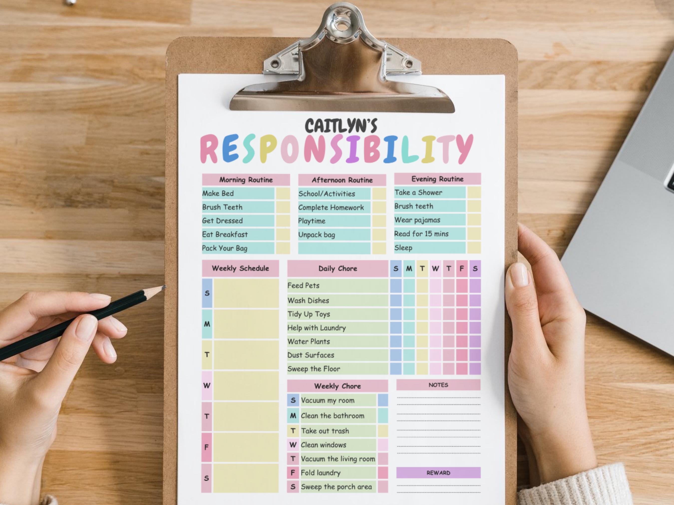 Editable Kids Responsibility Chart Kids Daily Weekly Chore Chart, Kids ...