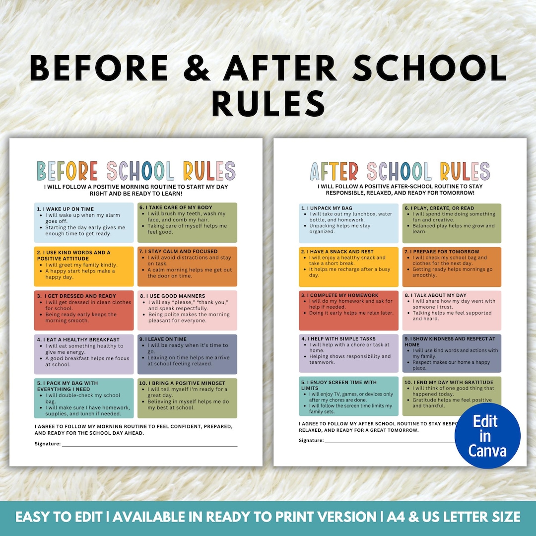 Kids School Day Schedule, Before School Rules, After School Rules ...