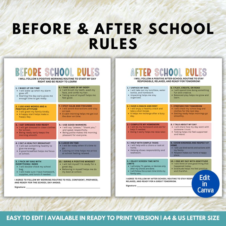 Kids School Day Schedule, Before School Rules, After School Rules ...