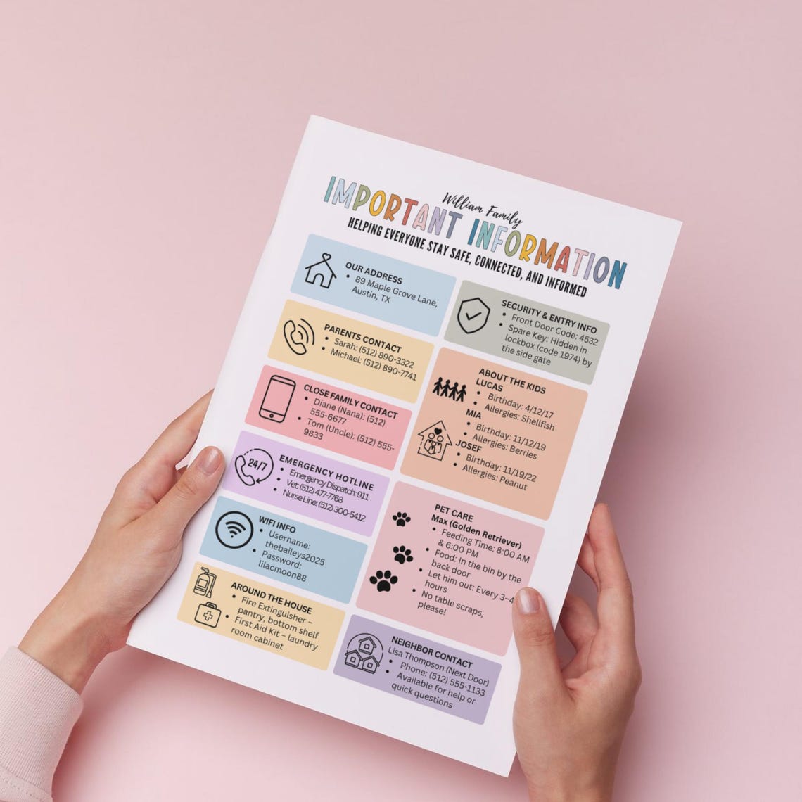 Editable Family Information Sheet, Emergency Contact Template ...