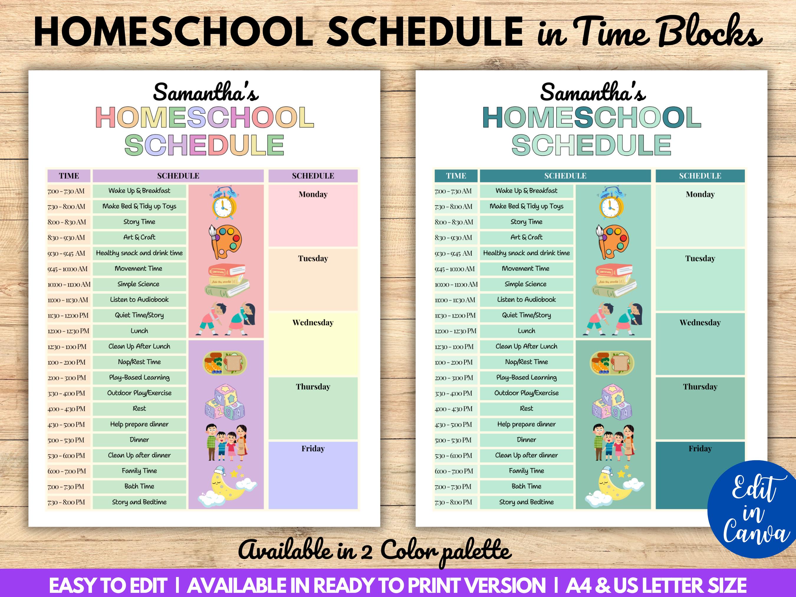 Kids Homeschool Schedule: Time Block Planner (canva Editable, PDF) - Etsy