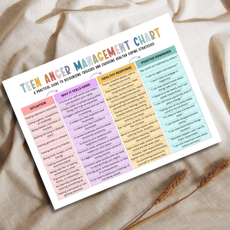 Teens Anger Management Chart, Emotional Regulation Chart for Teens ...