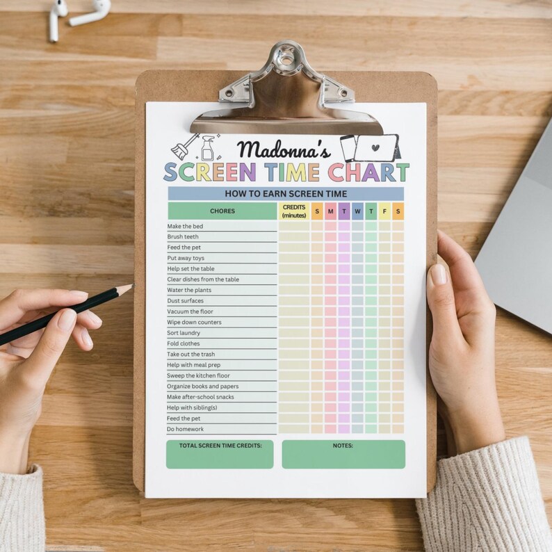 Editable Screen Time Chart, Screentime Tracker for Kids, Screentime ...
