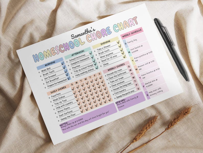 Editable Homeschool Routine Chart, Homeschool Chore Chart for Kids ...