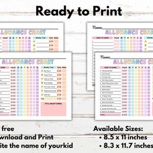 Kids Allowance Chart, How to Earn Money Chart, Kids Reward Chart, Chore ...