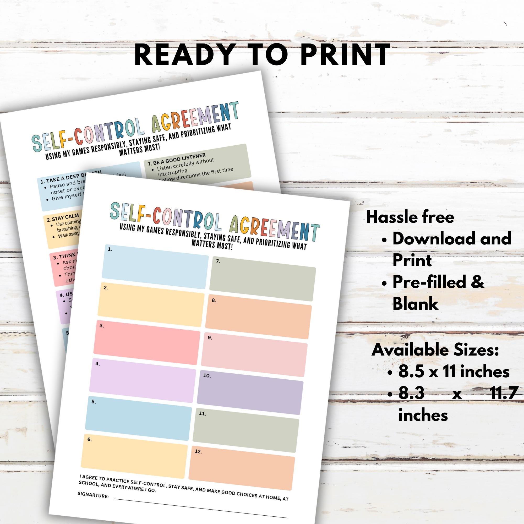 Editable Kids Self-control Agreement: Emotional Regulation Chart ...