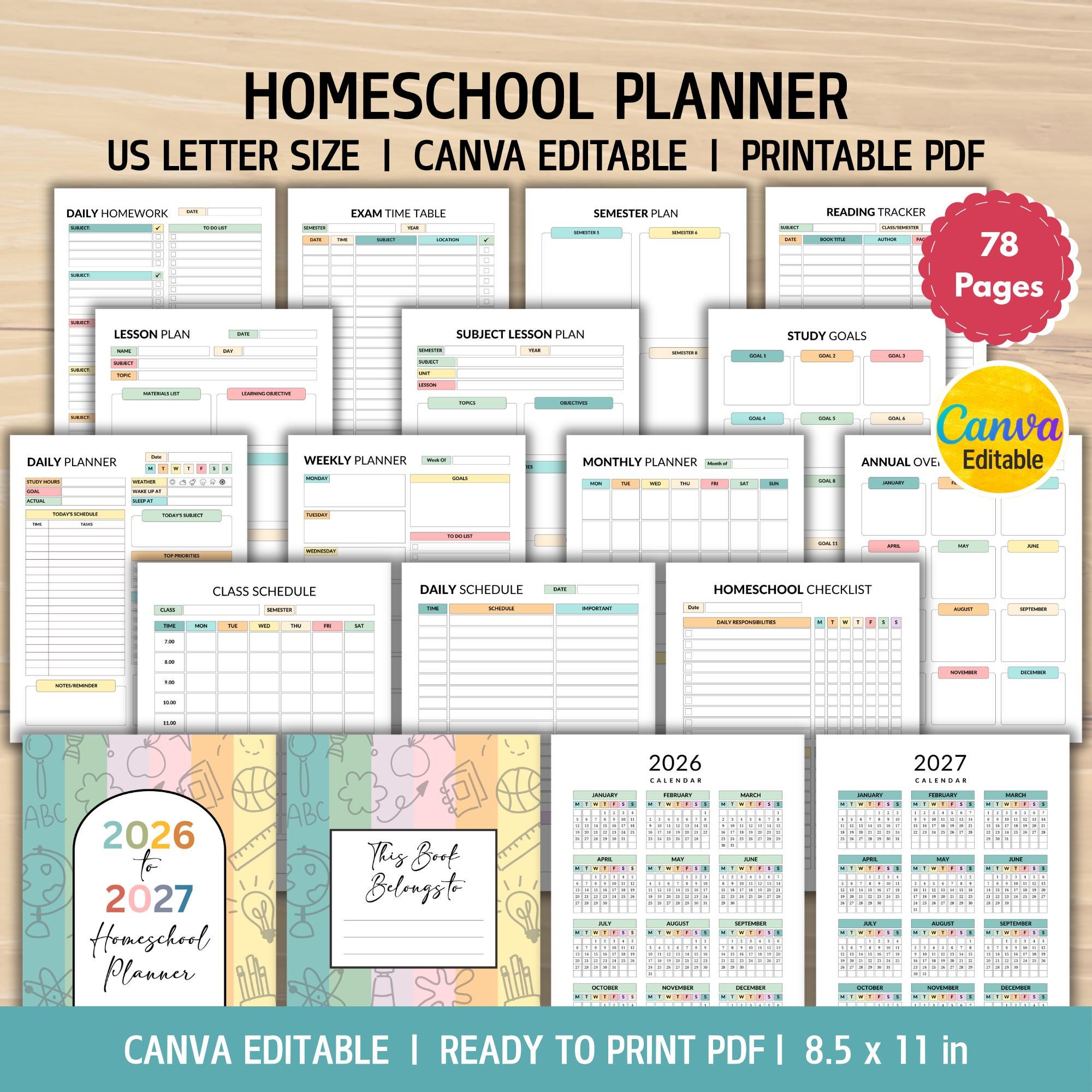 Editable Homeschool Planner 2026-2027, Printable Teacher Homeschool ...