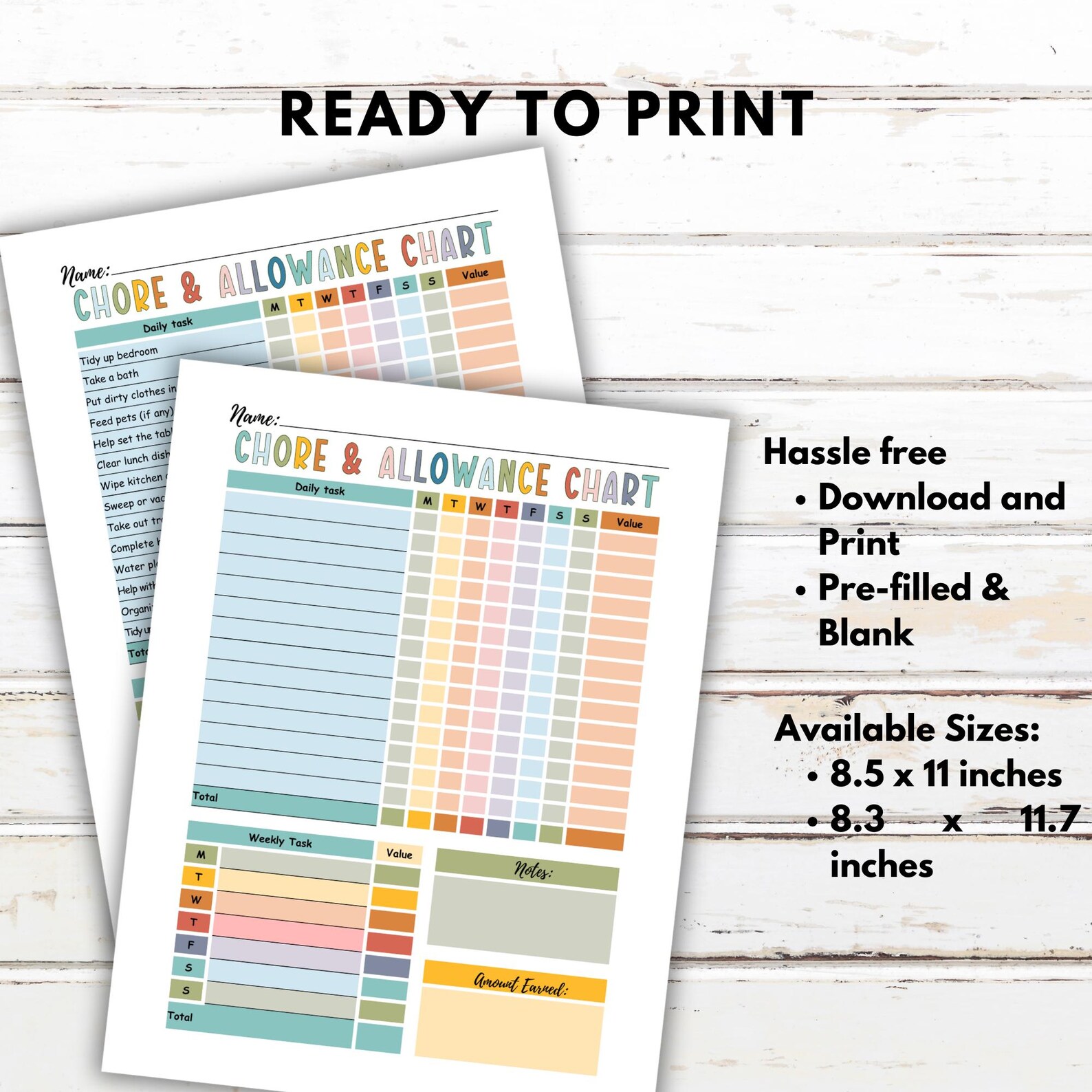 Editable Kids Allowance Chart, Kids Allowance Tracker, Kids Chore ...