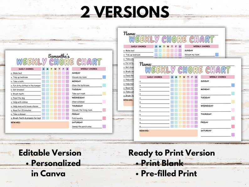 Editable Kids Weekly Chore Chart, Chore Checklist for Kids, Chores ...