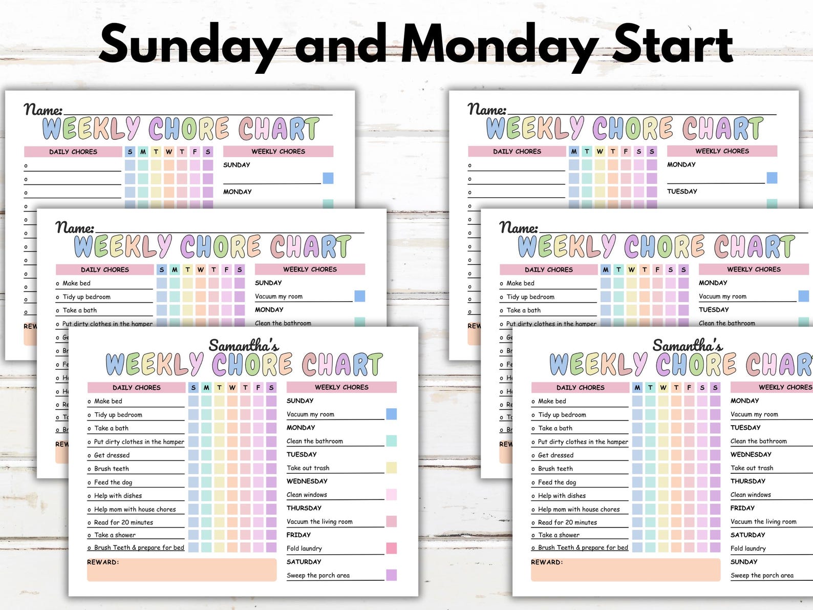 Editable Weekly Chore Chart for Kids, Chore Chart, Responsibility Chart ...
