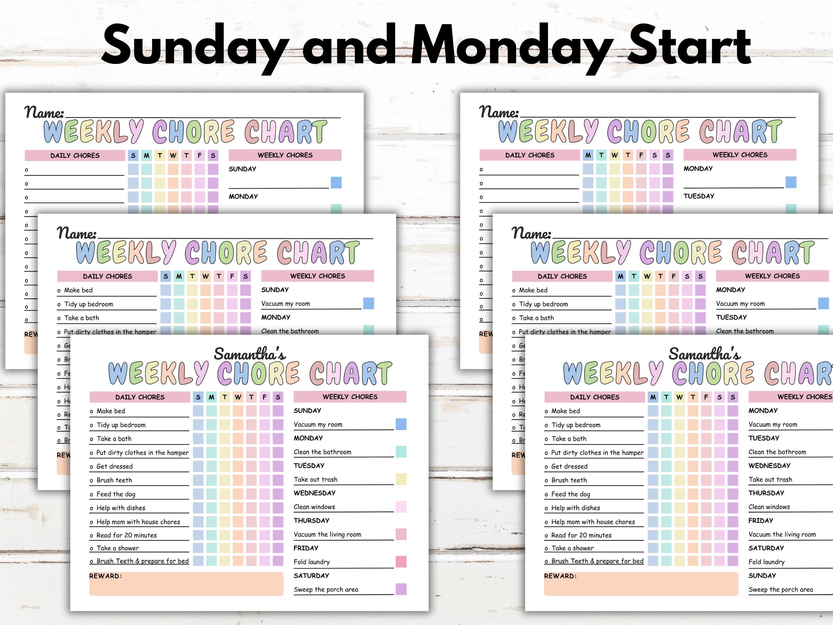 Editable Weekly Chore Chart for Kids, Chore Chart, Responsibility Chart ...