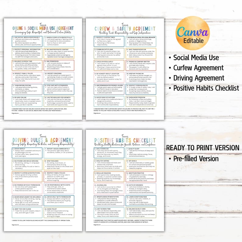 Editable Teens Chart, Responsibility Chart, Behavior Consequence ...