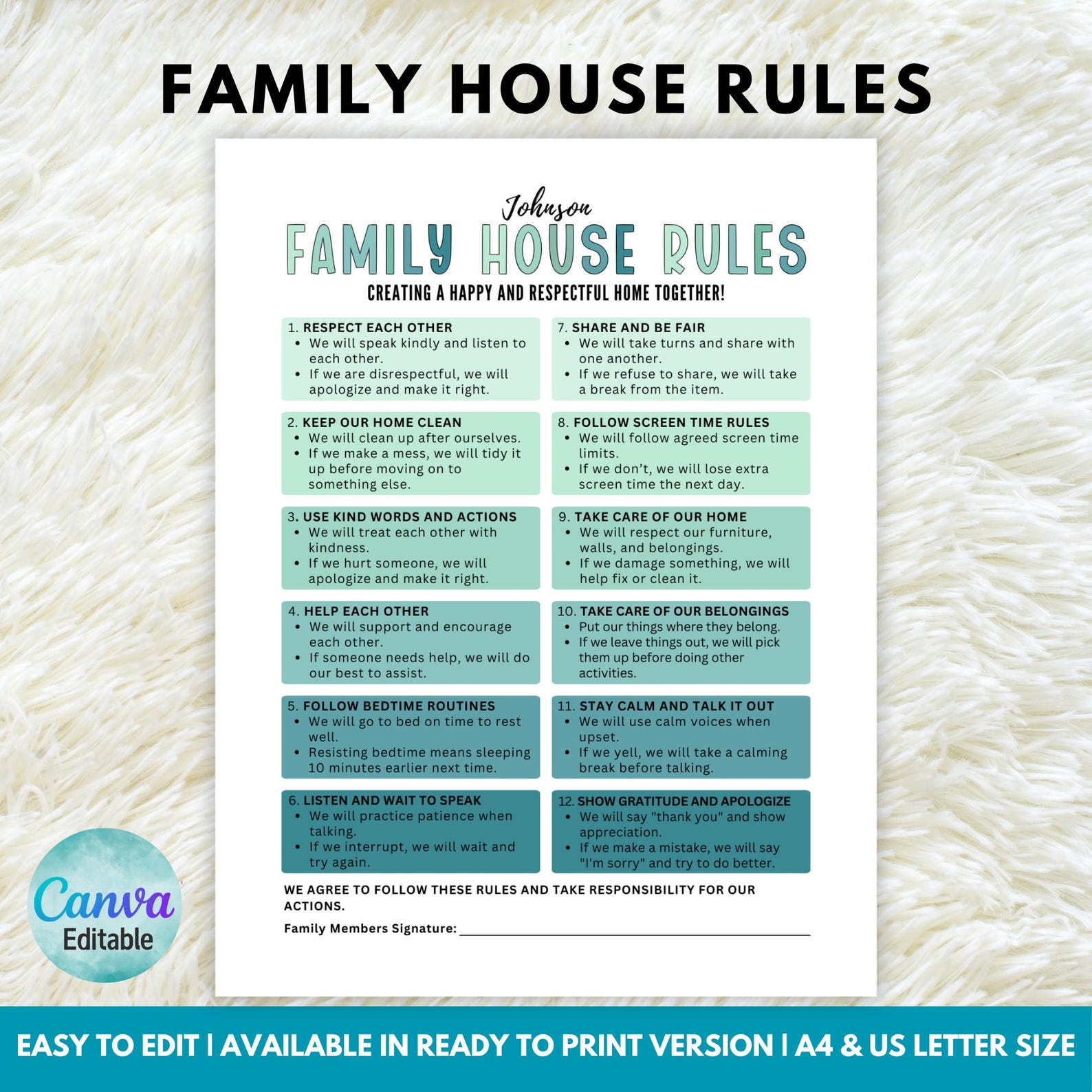 Editable Family House Rules Template, Family Household Agreement, Family House Rules Poster ...