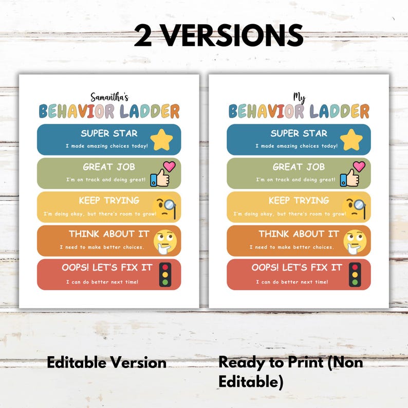 Editable Kids Behavior Ladder, Behavior Chart for Toddlers, Homeschool ...