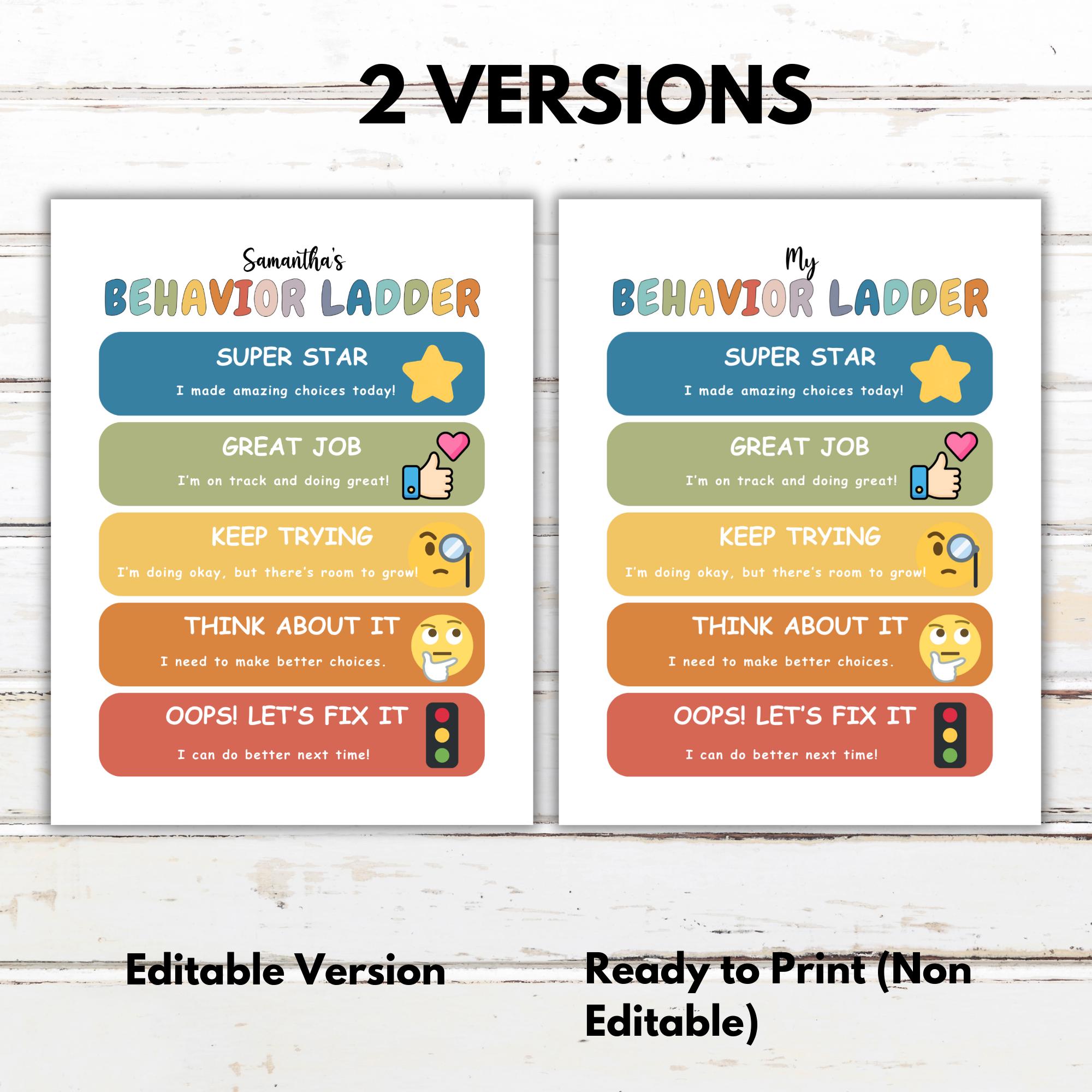 Kids Behavior Ladder, Behavior Chart for Toddlers, Homeschool Behavior ...