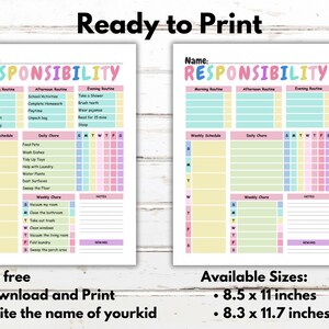 Editable Kids Responsibility Chart, Weekly Chore Chart for Kids, Chore ...