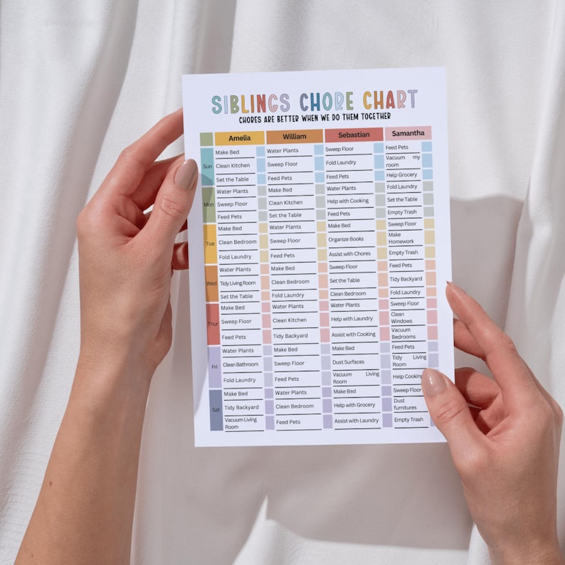 Editable Chore Chart for Multiple Kids, Kids Chore Chart, Siblings ...