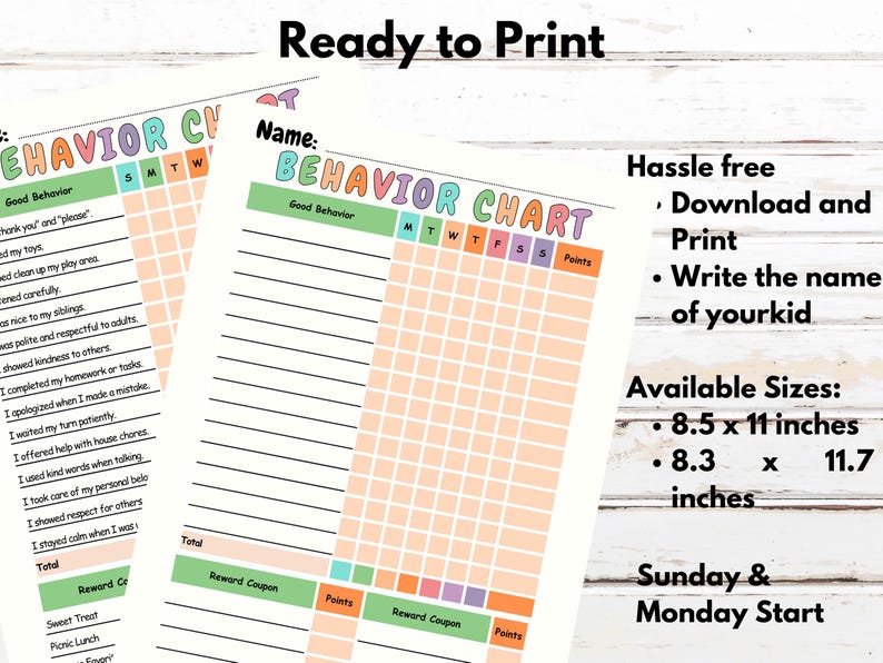 Editable Kids Behavior Chart: Positive Reward Tracker (digital Download ...