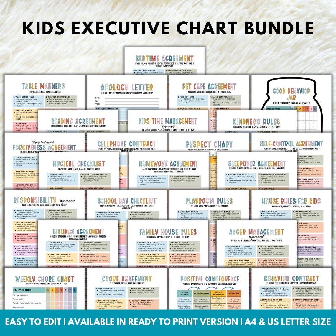 Editable Kids Chart Bundle, Kids Responsibility, Behavior Consequence ...