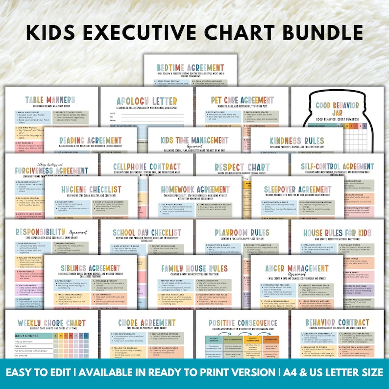 Editable Kids Chart Bundle, Kids Responsibility, Behavior Consequence ...
