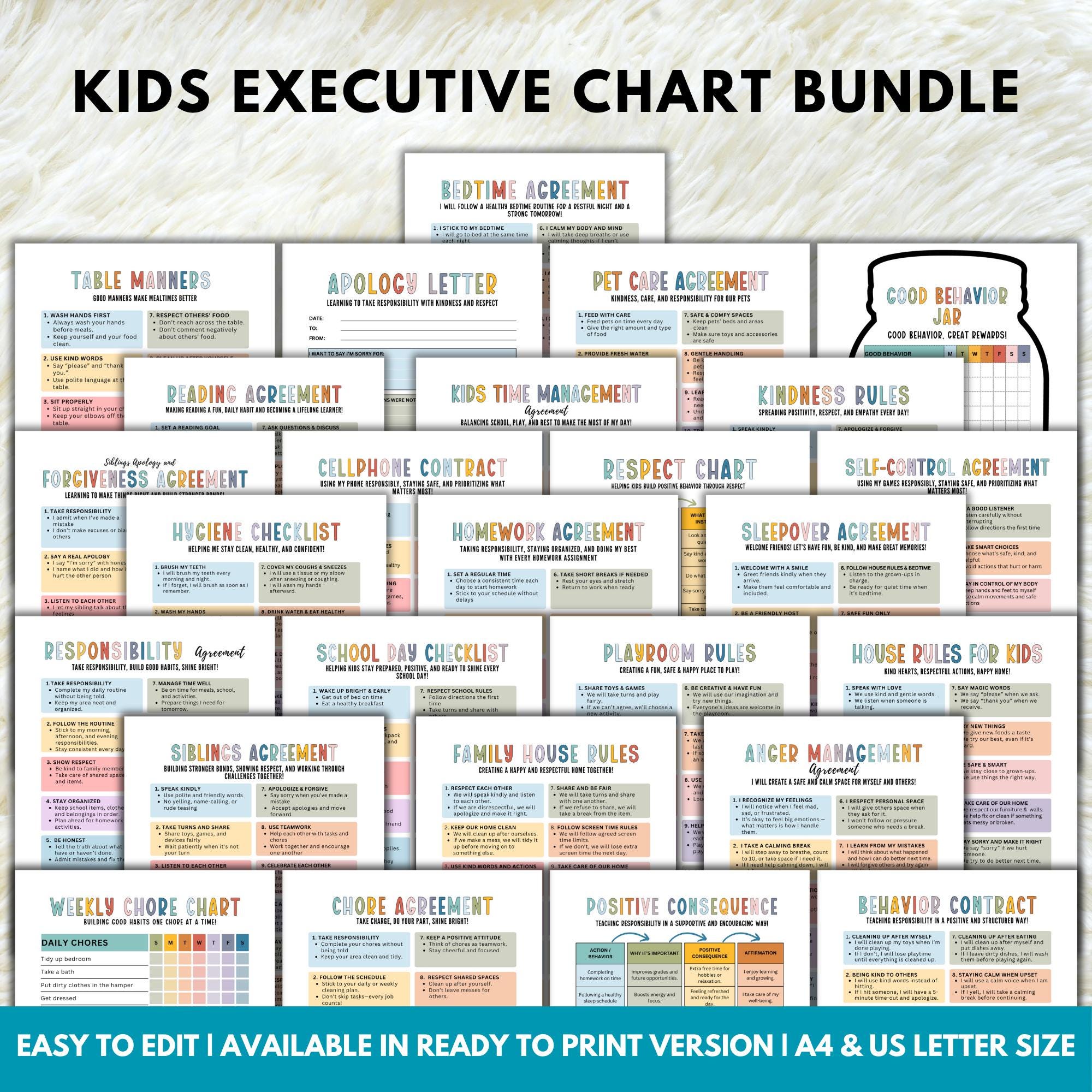 Editable Kids Chart Bundle, Kids Responsibility, Behavior Consequence ...